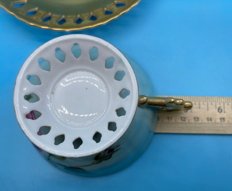 Vintage Rose Tea Cup Blue and Gold Cup - Etsy