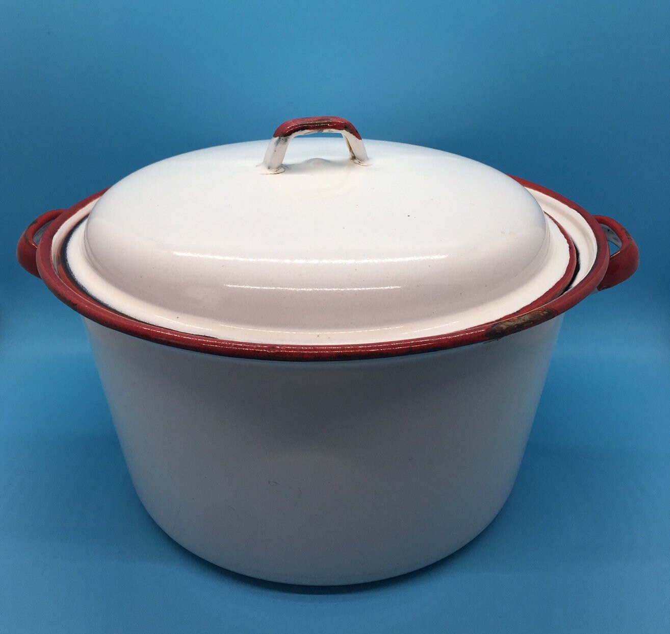 Vintage Enamelware Cooking Pot - Red & White Enamelware - Vintage Home ...