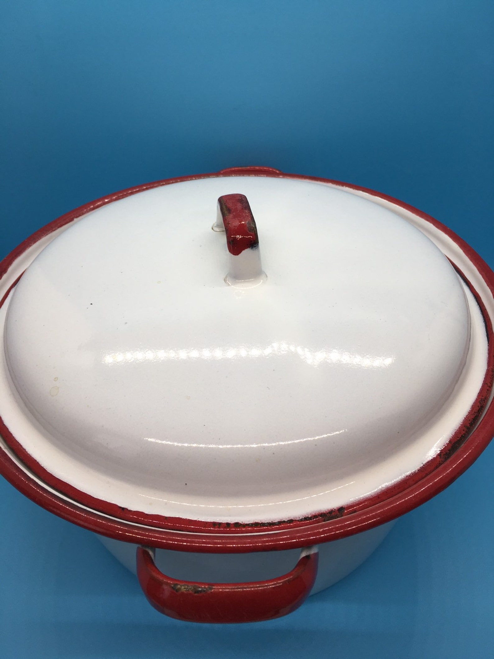 Vintage Enamelware Cooking Pot Red & White Enamelware | Etsy