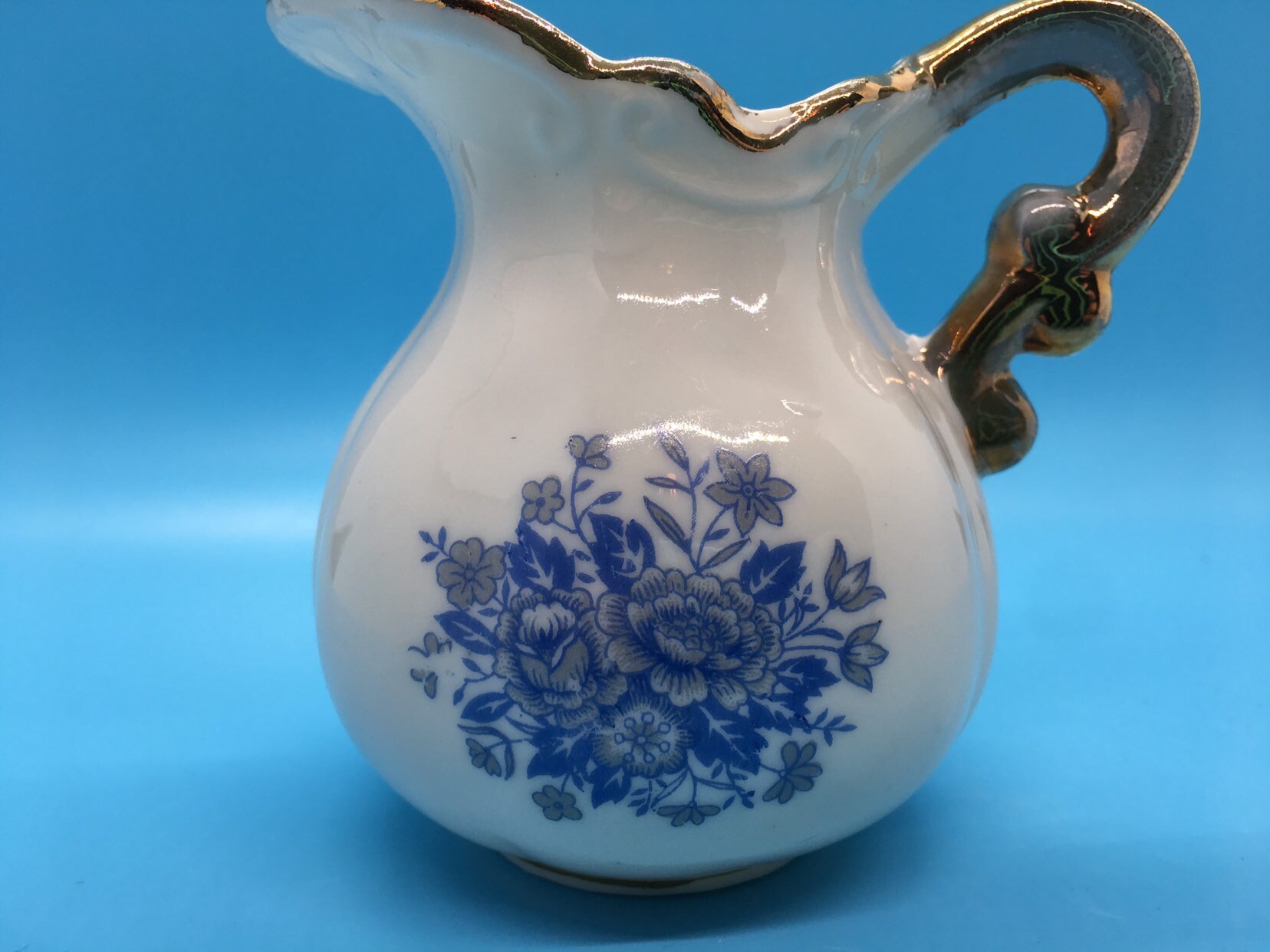 Blue and White Gold Trim Vintage Mini Pitcher - Etsy