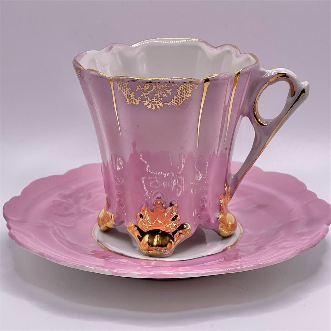 Vintage Pink Lustreware Gold Trim Porcelain Tea Cup and Saucer Unmarked ...