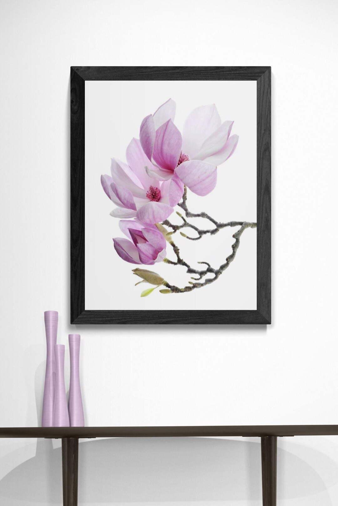 Printable Magnolia Flower Wall Art ~ Downloadable Pink & White Floral ...