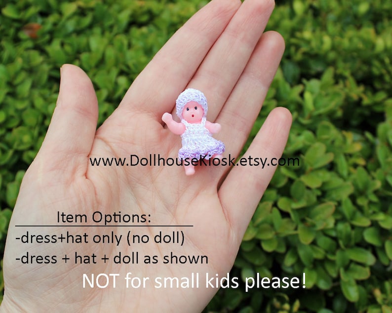 Mini Baby Doll Set as Shown - 1.25 Inch Baby Figurine, Dress & Hat ...