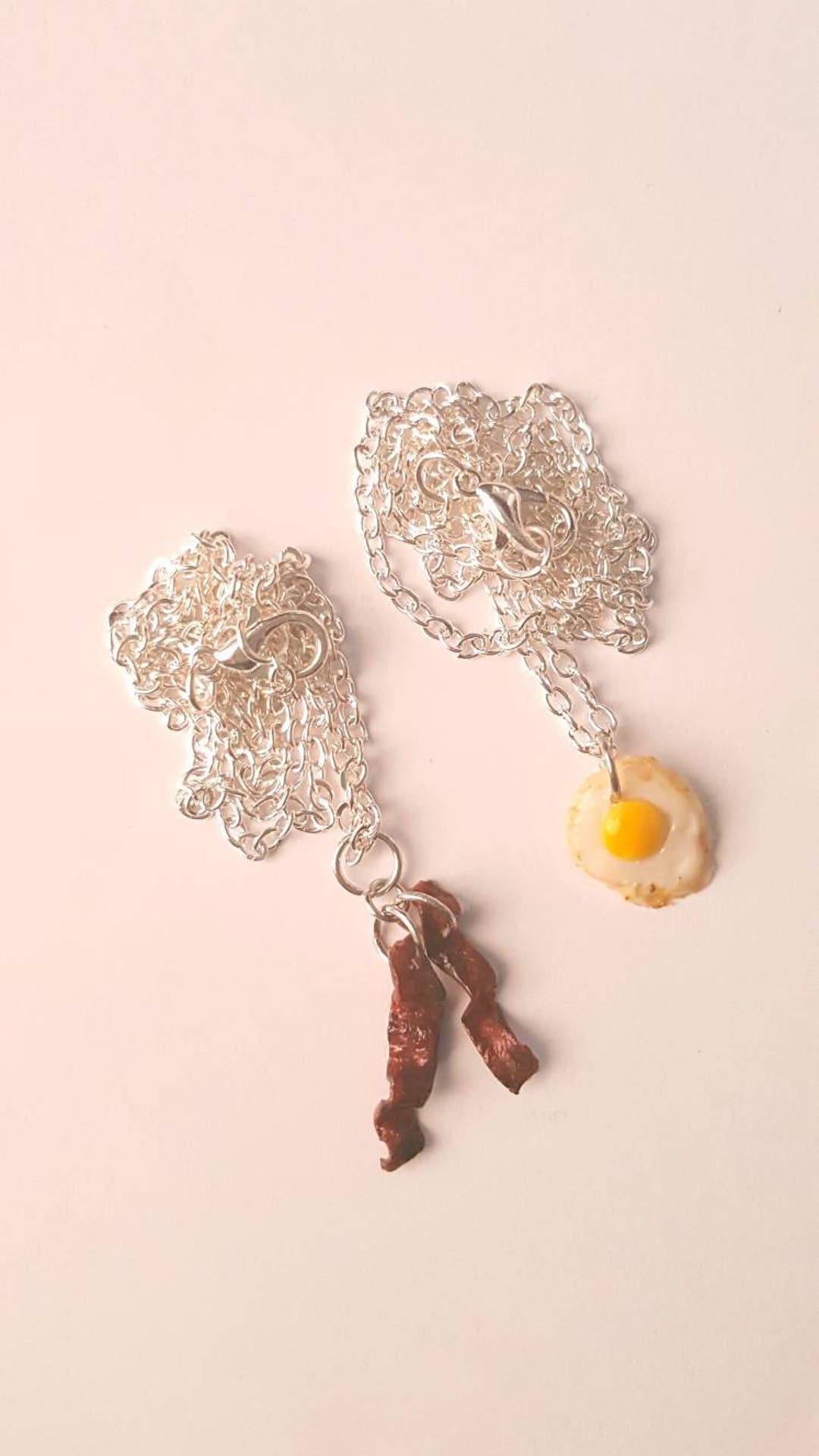Bacon & Egg Best Friend Necklace Set, Clay Charm, Miniature Food ...
