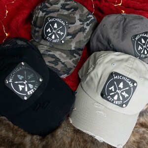 Michigan Baseball Hat Camo Gray, Genuine Leather Patch, Gift for Her ...