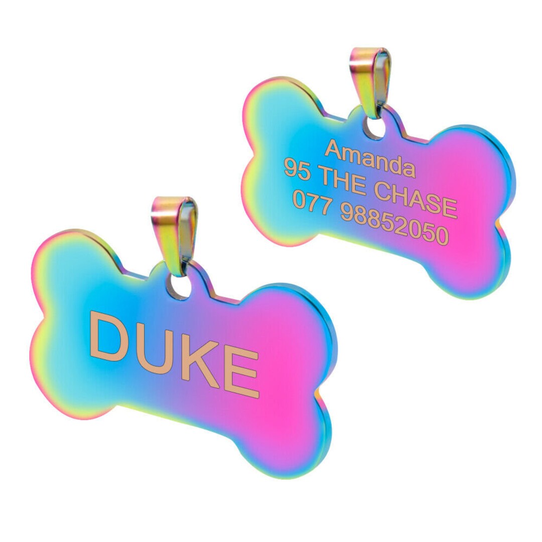 Free Engraving Dog Id Tag / Rainbow Bone Id Tags Pet Puppy Pet Disc - Etsy
