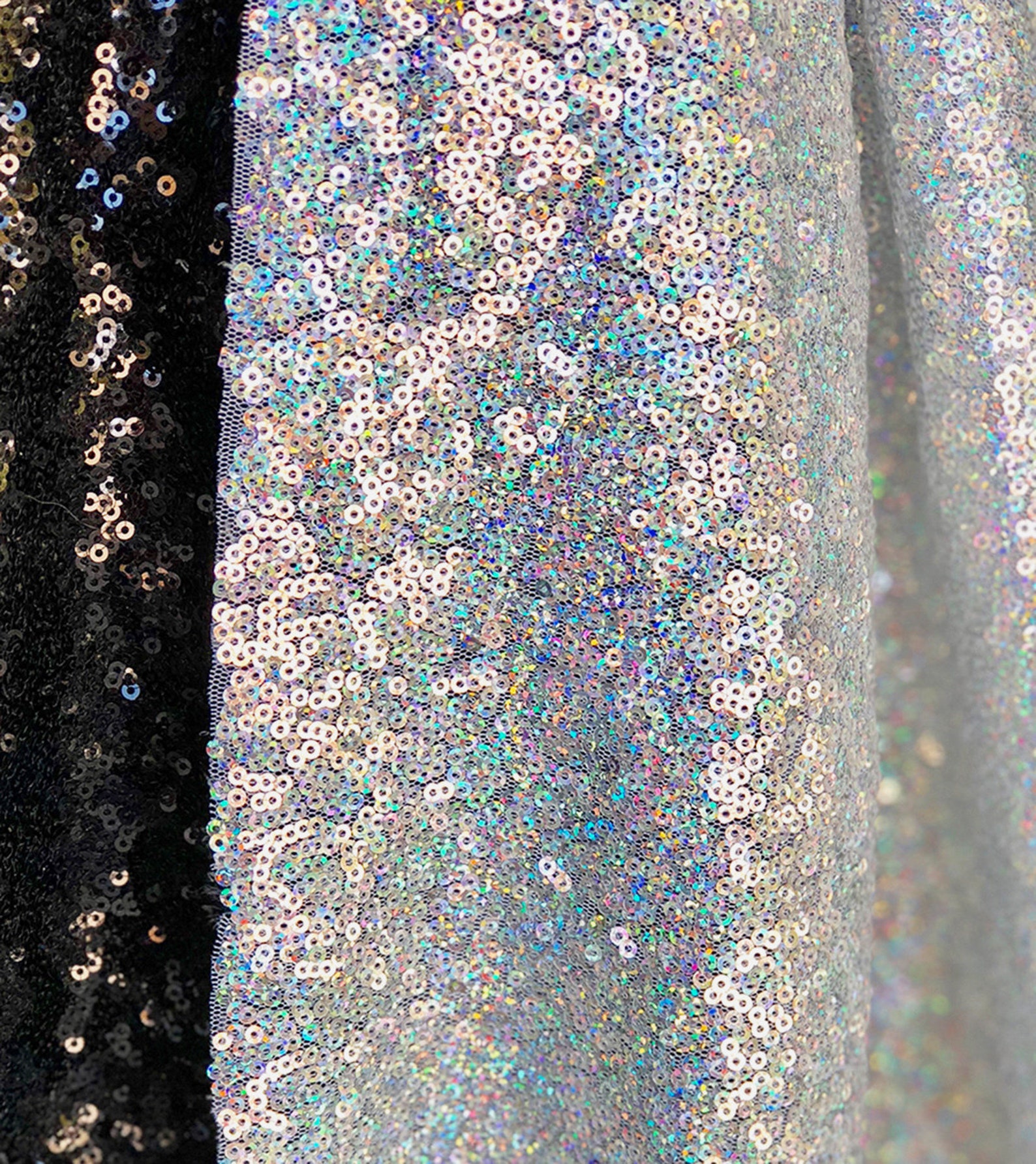 Silver Iridescent Sequins Fabric, Glitz Sequins Fabric for Dress, Full ...