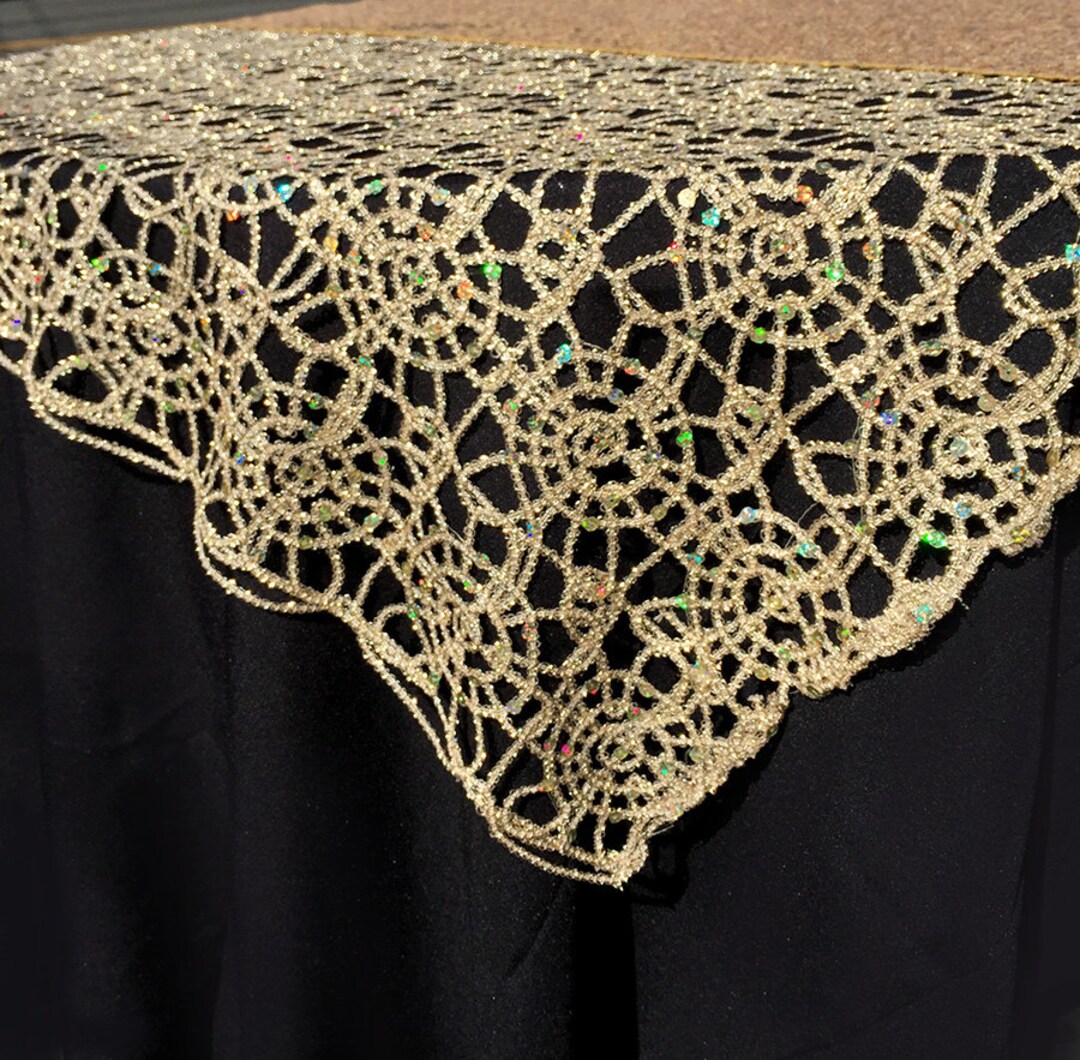 Champagne Lace Tablecloth Overlay: Sequin Party Table Deco (50x50 ...