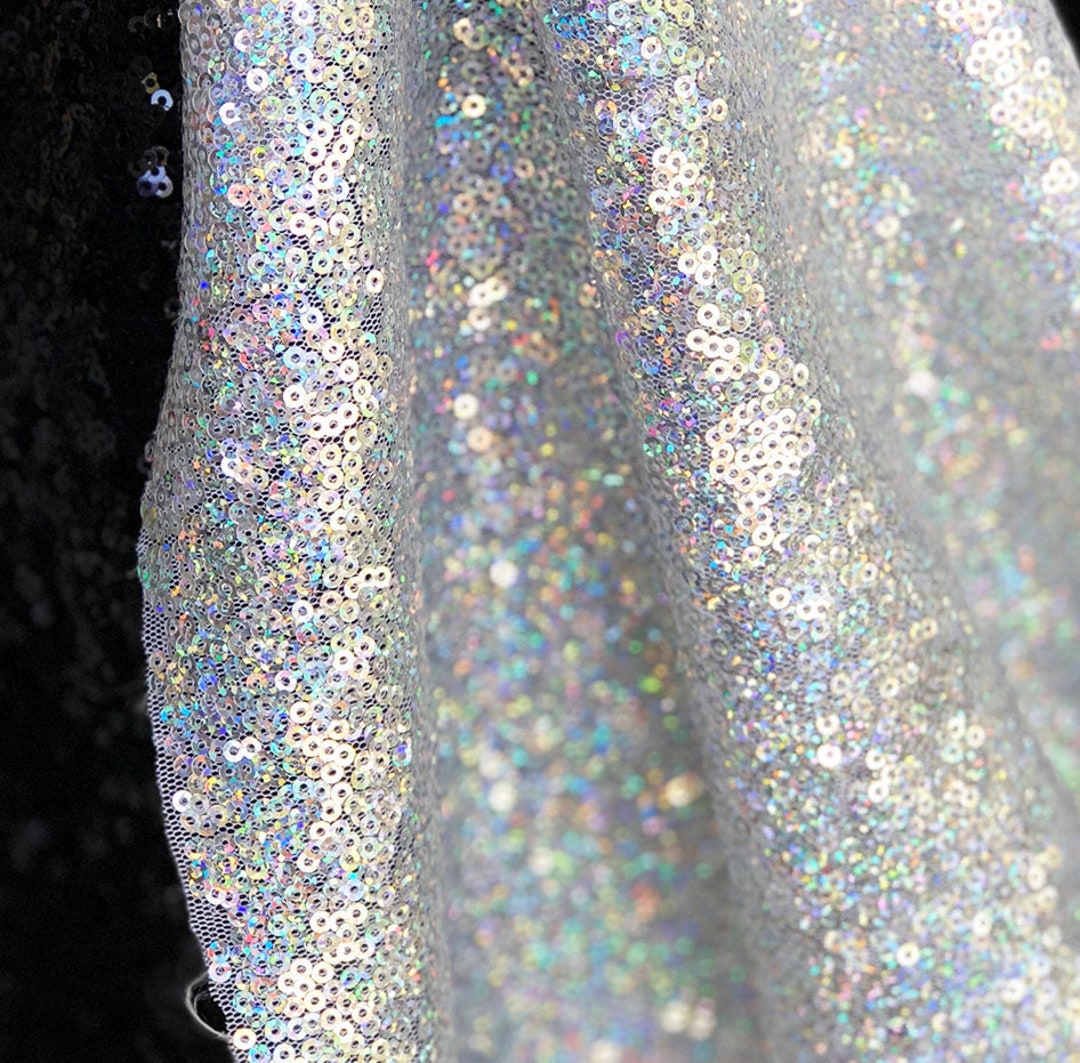 Silver Iridescent Sequins Fabric, Glitz Sequins Fabric for Dress, Full ...