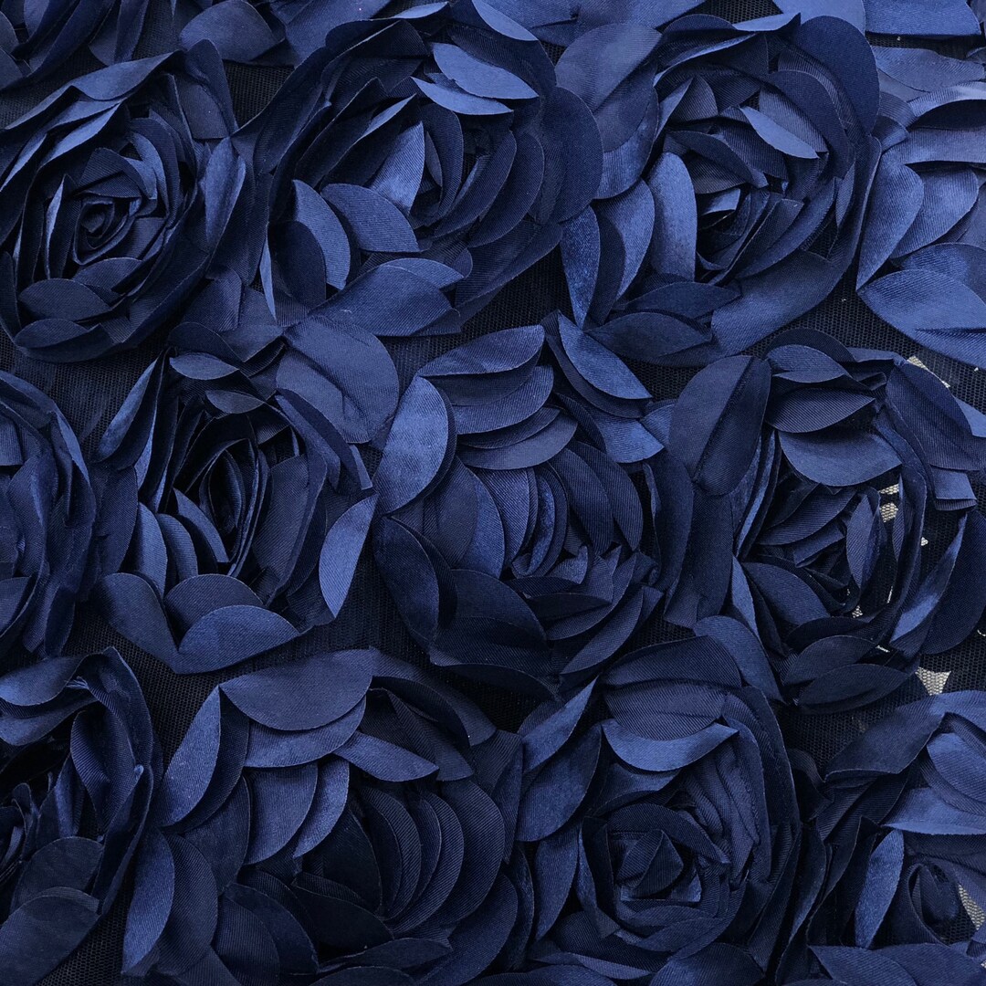 Navy Blue 3D Floral Fabric, Peony Bouquet Fabric on Tulle, 3D Rosette ...