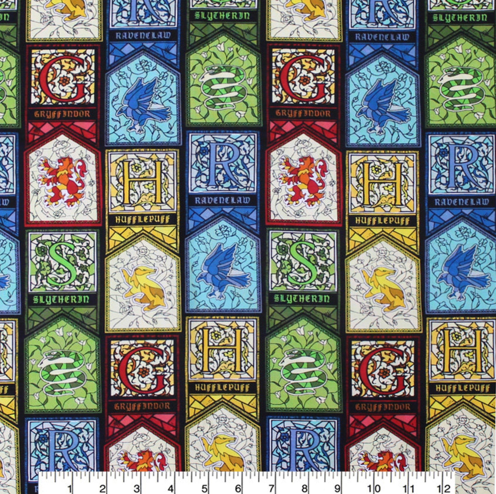 Harry Potter Fabric Harry Potter Stained Glass Houses Cotton - Etsy