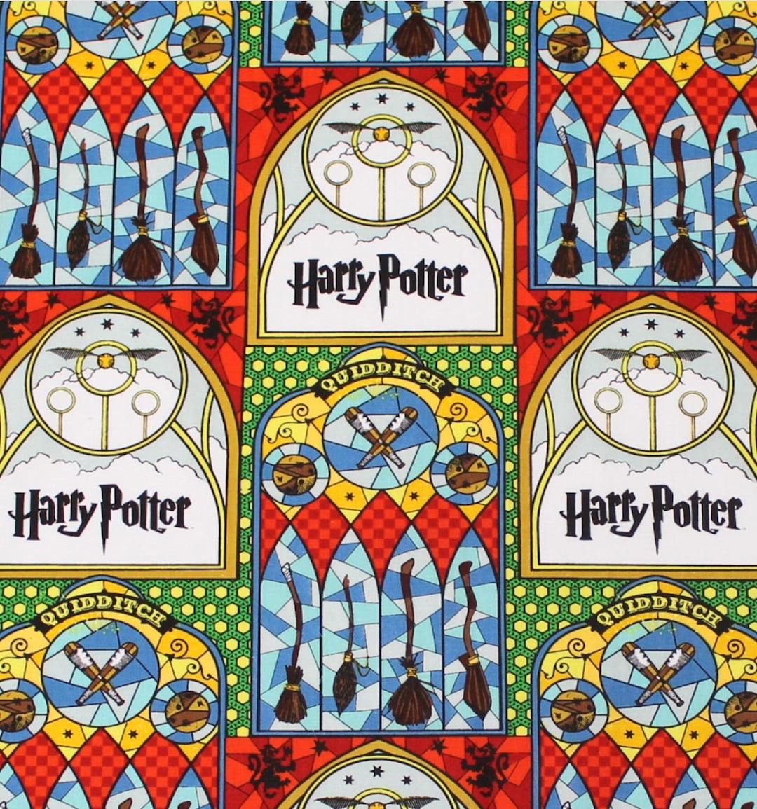Harry Potter Cotton Fabric, Harry Potter Stained Glass Quidditch Cotton ...