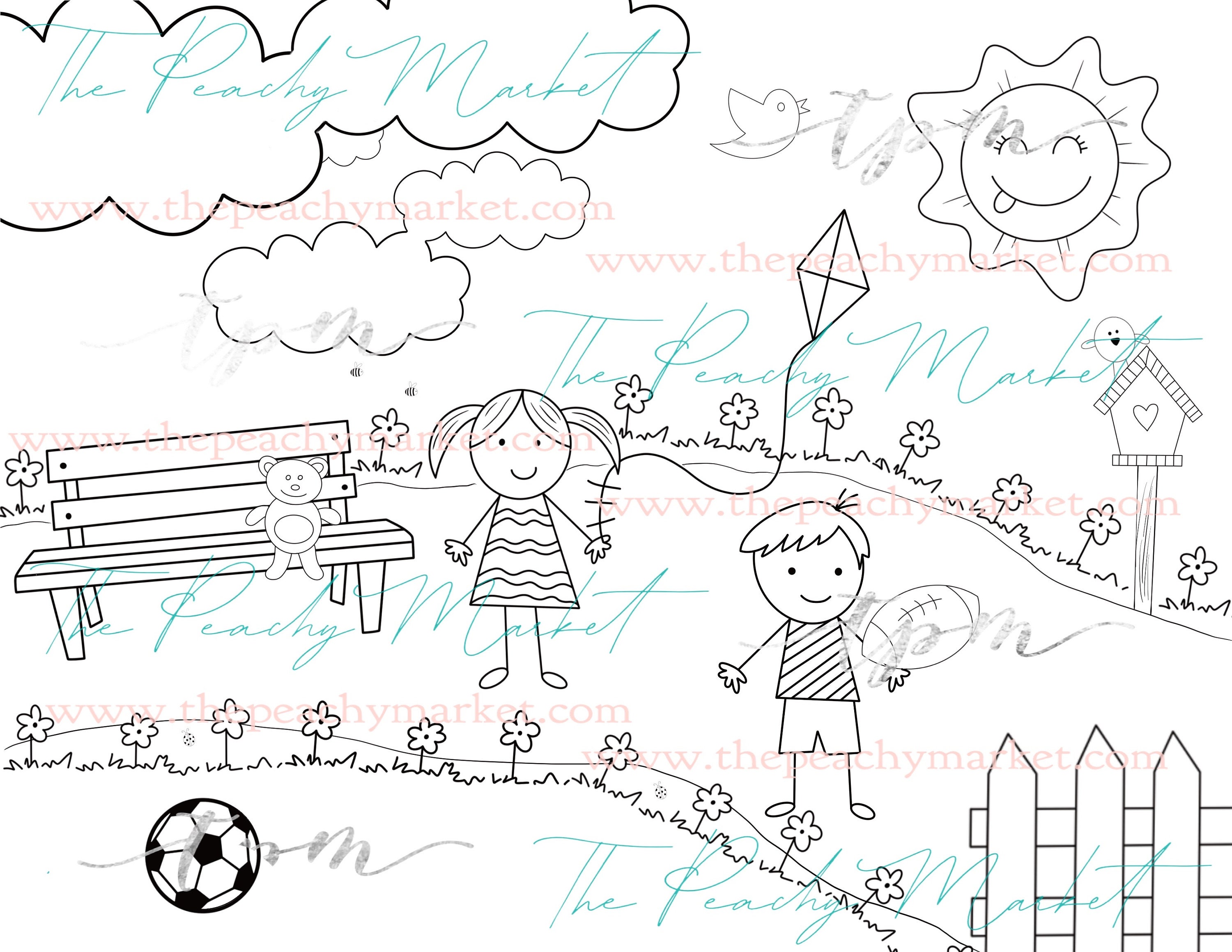 Kids Playing Outside Coloring Pages