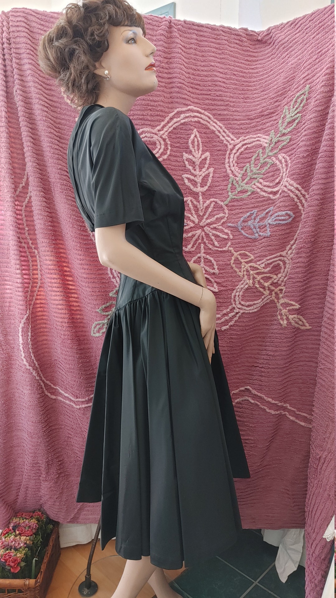 Designer Anne Fogarty, 1950s 'new Look' Black Taffeta Cocktail, Swing ...
