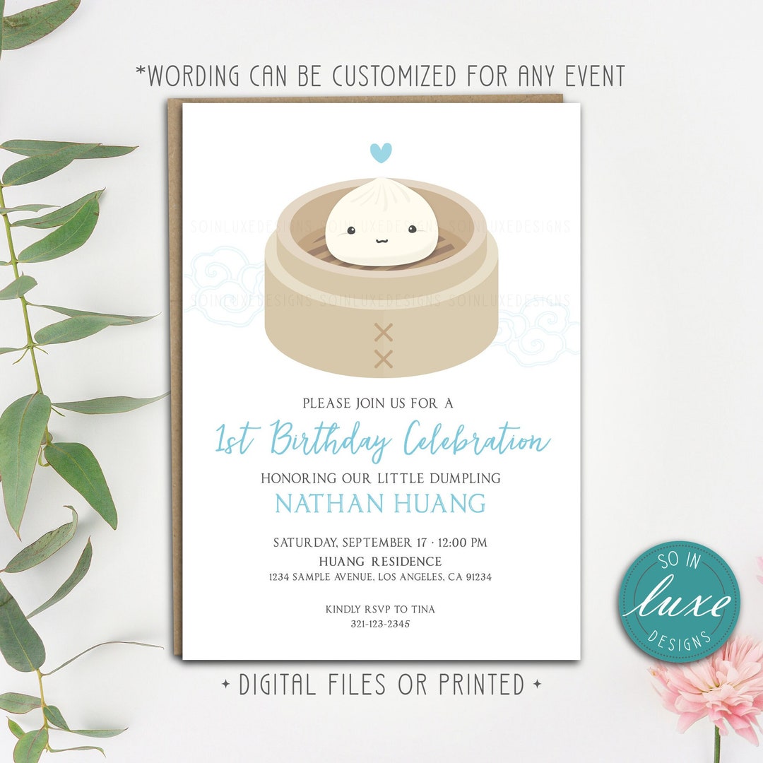 Dim Sum Birthday Invitation Dimsum, Dumpling, Bao, Baby Boy, Boy, Bday ...