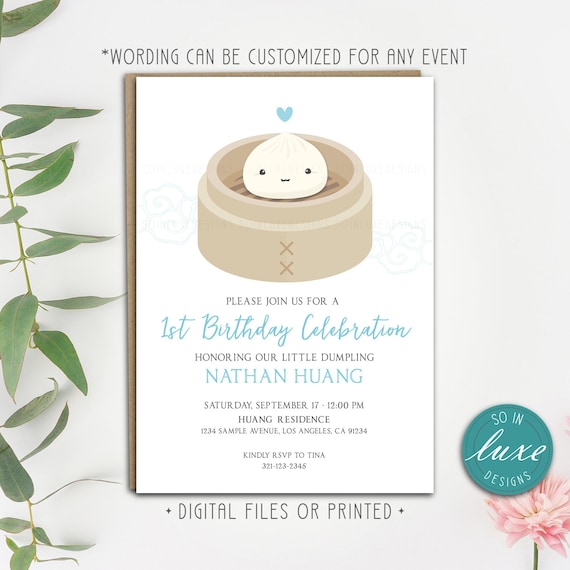Dim Sum Birthday Invitation Dimsum Dumpling Bao Baby Boy - Etsy