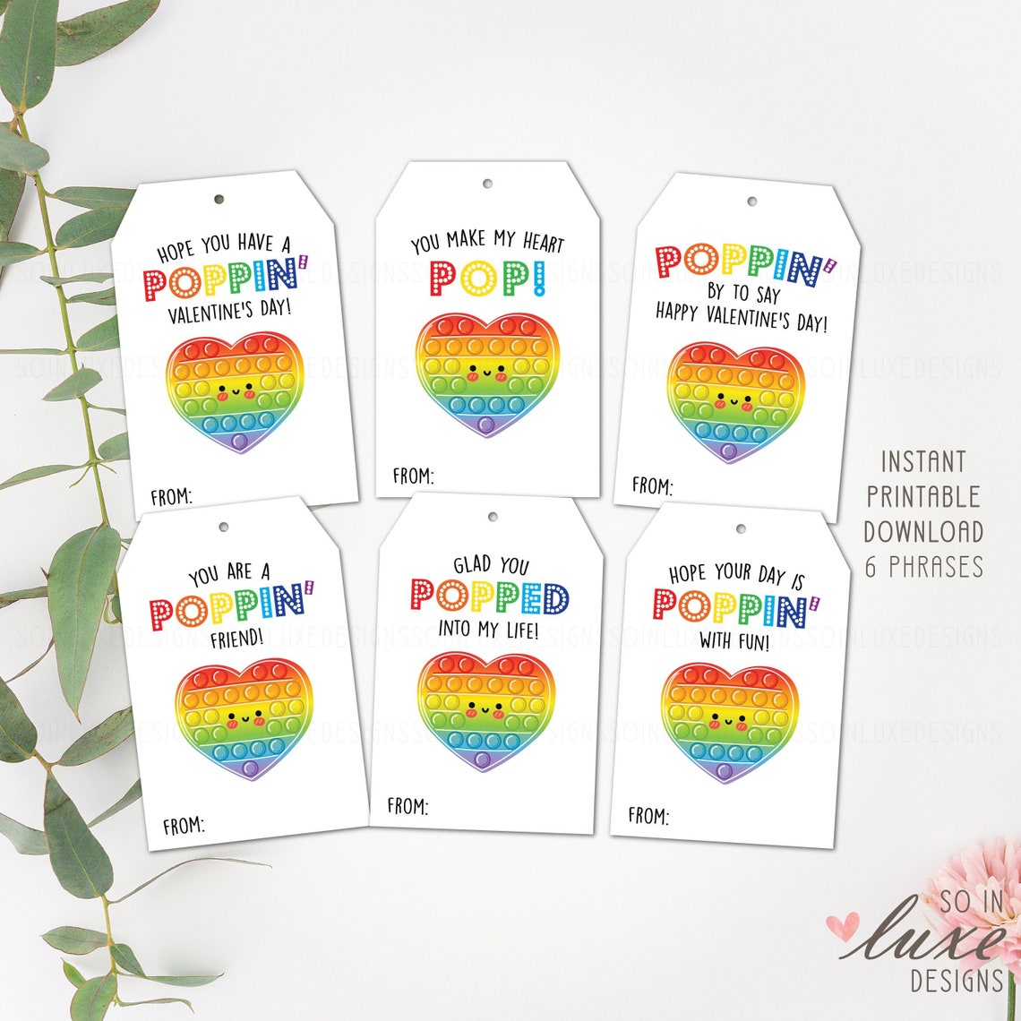 Pop It Valentine Tags Printable Popper Poppin Kids - Etsy