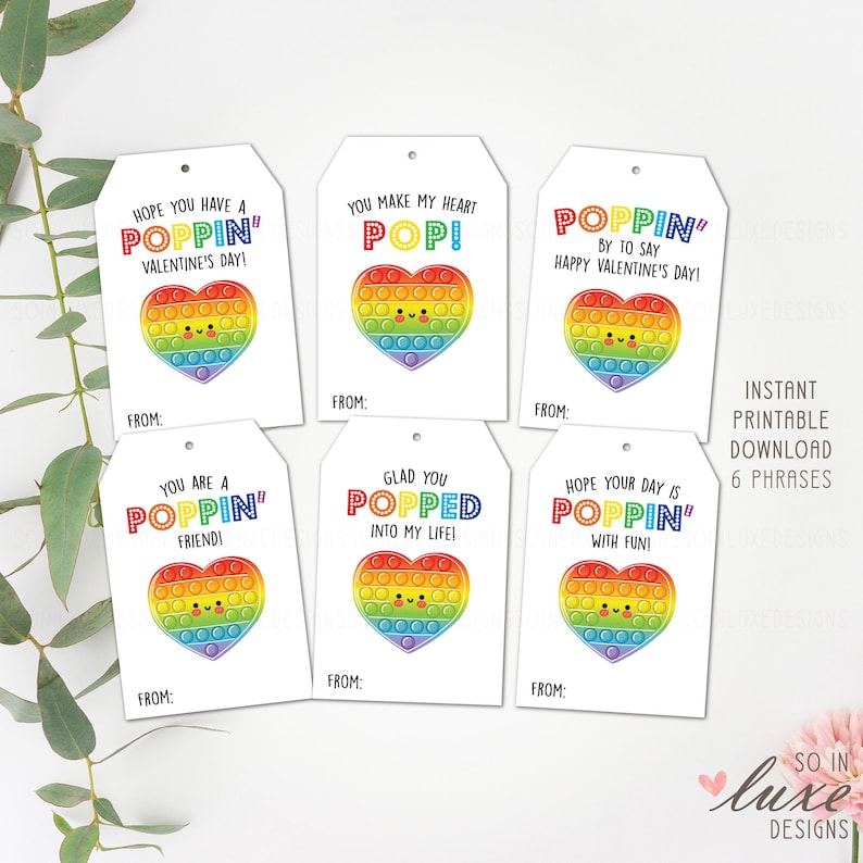 Pop It Valentine Tags Printable Popper Poppin Kids - Etsy