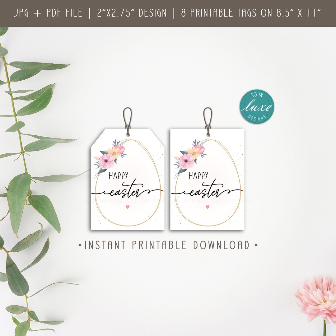 Easter Gift Tags | Happy, Egg, Eggcelent, Floral, Kids, Flower, Heart ...