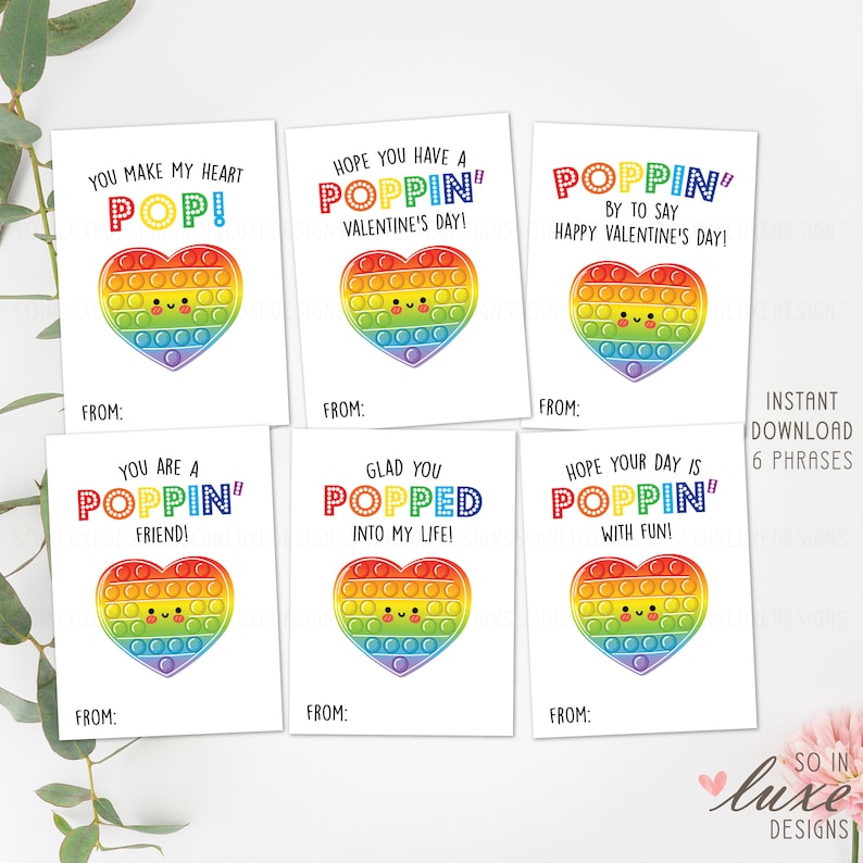 Pop It Valentine Card Printables Popper, Poppin, Kids, Valentine's Day ...
