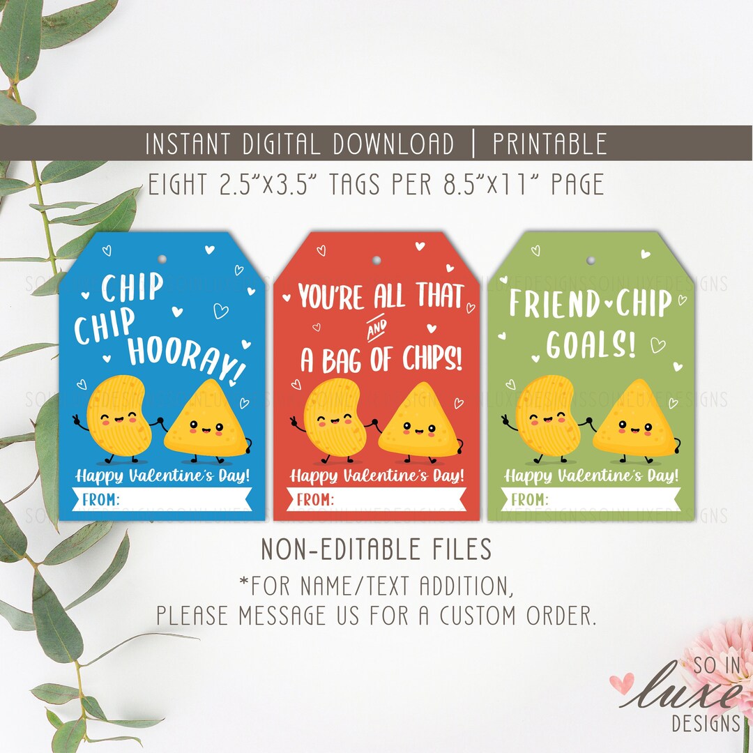 Chips Valentine Tags Kids Classroom School | Valentines Instant ...