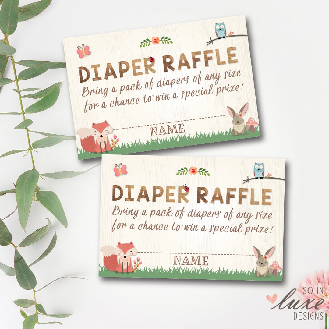 Woodland Animal Diaper Raffle Tickets | Boy, Girl, Nature, Woodsy, Bear ...