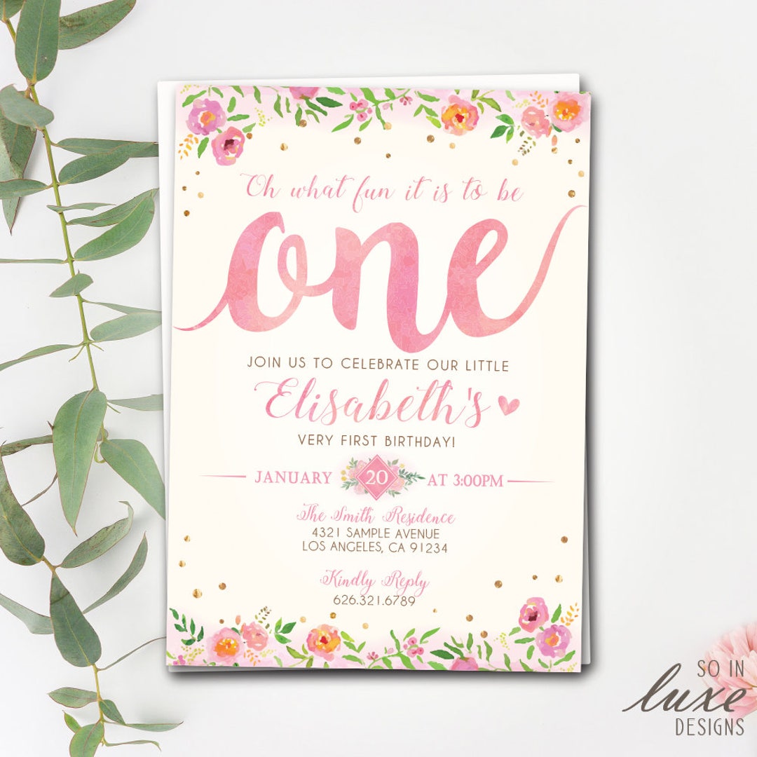 Pink One Girl Birthday Invitation | Oh What Fun It is to Be One, First ...