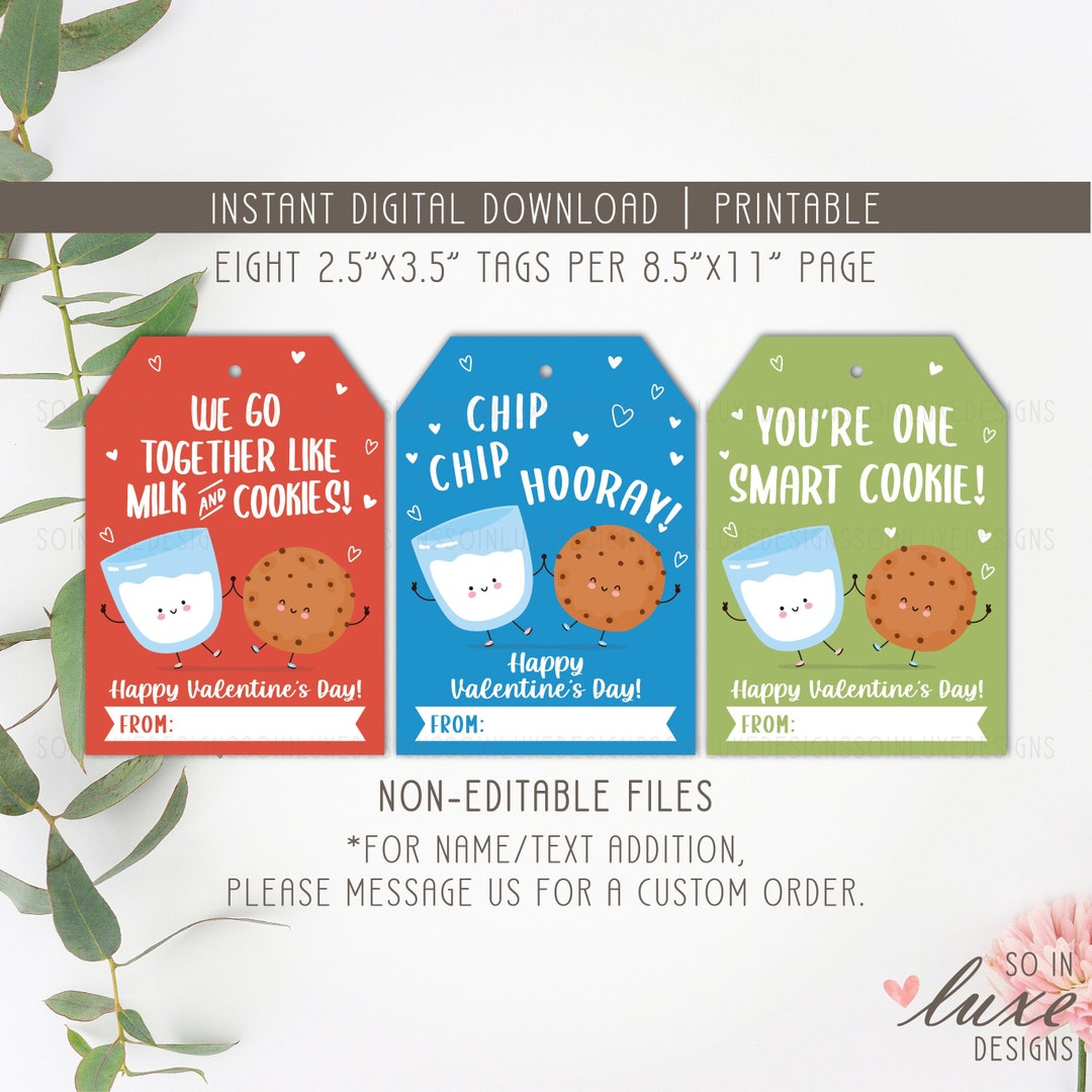 Cookies Valentine Tags Kids Classroom School Valentines Instant ...