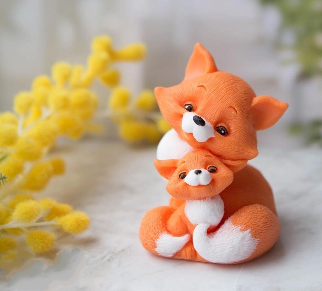 Foxes 3d Mold Silicone Soap Mold Mother Fox and Baby Fox Mom With Baby ...