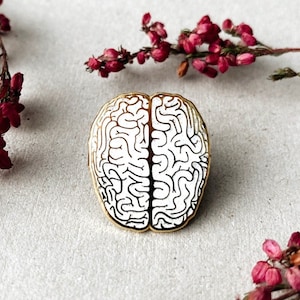 White Human Brain Enamel Pin: Small Anatomical Pin, 1 Inch Golden ...