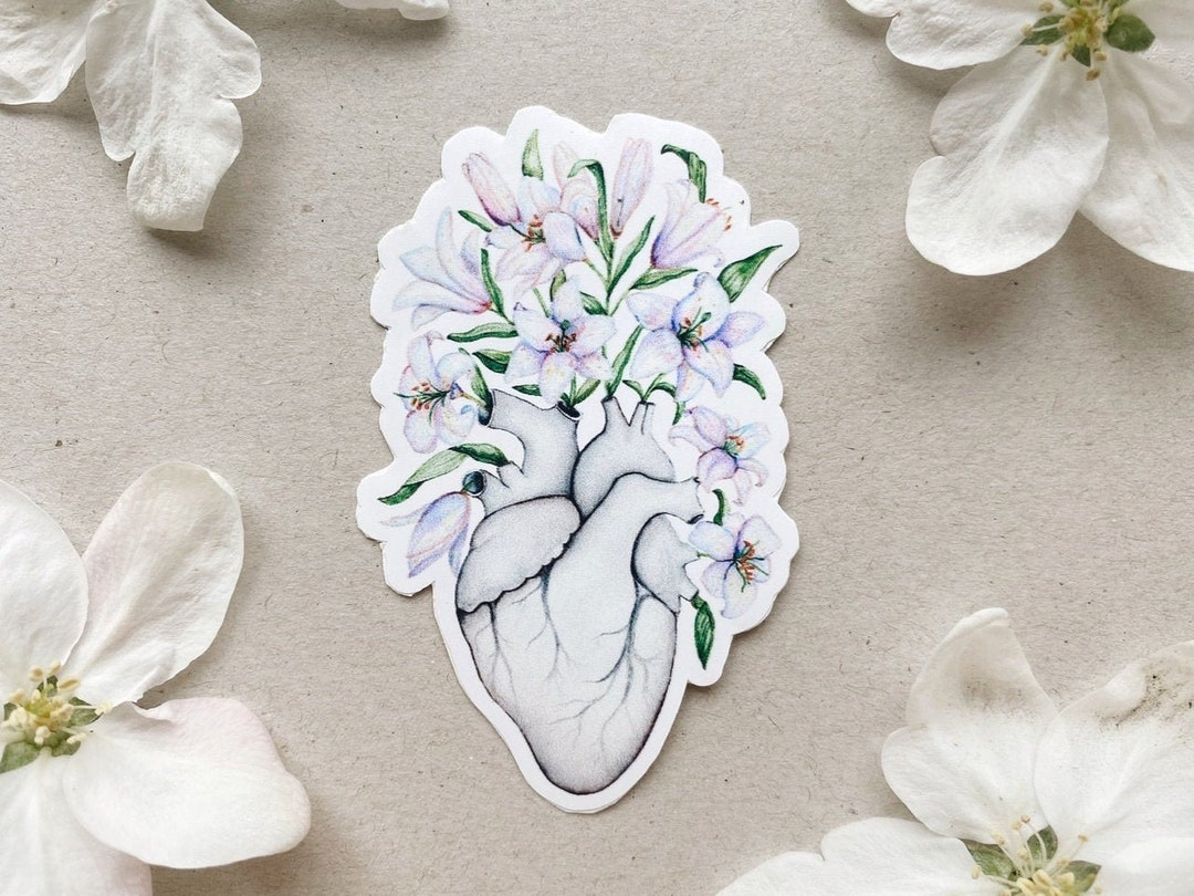 Floral Human Heart Sticker With Lilies: Blooming Anatomy, Valentines ...