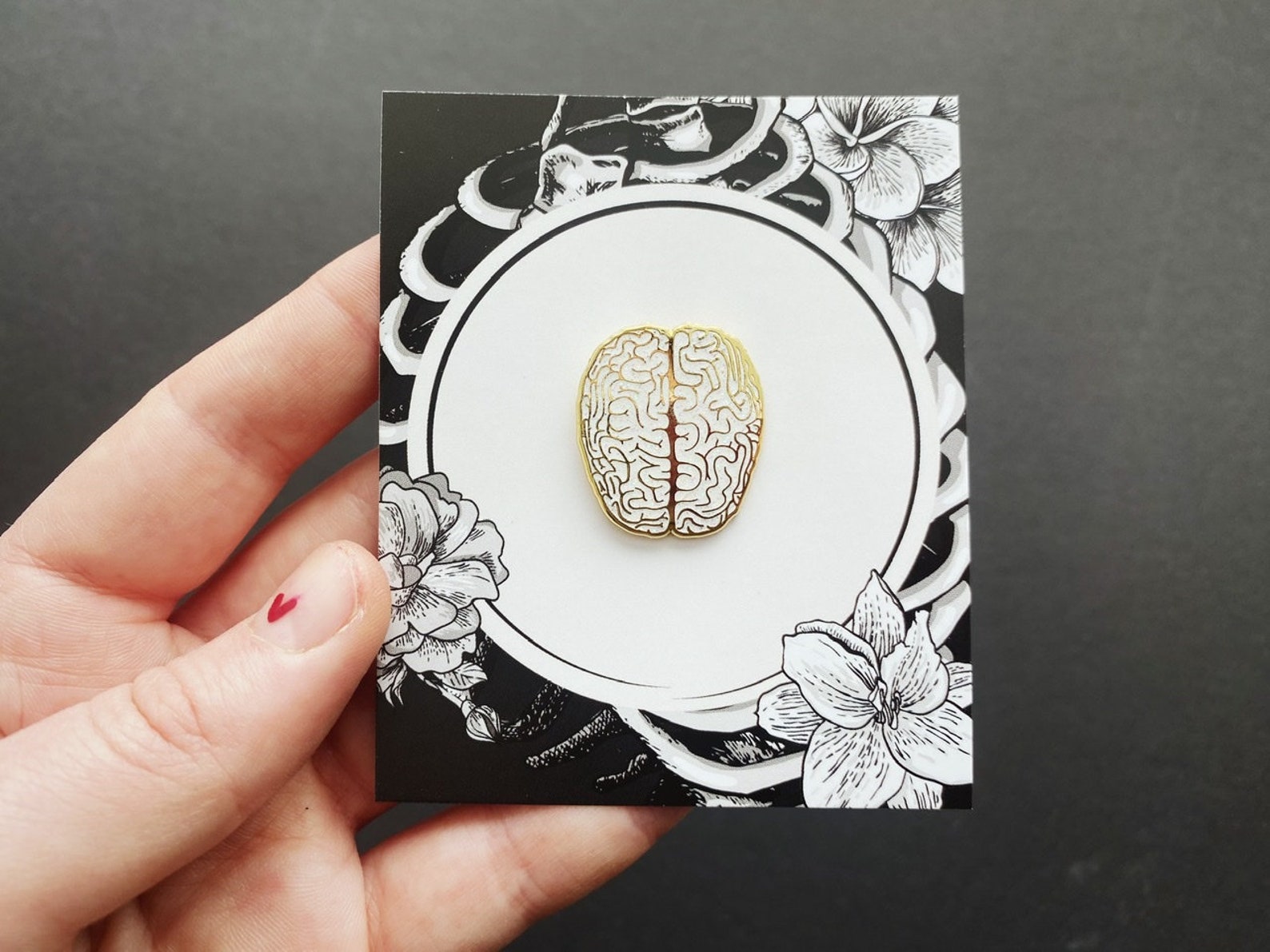 White Human Brain Enamel Pin: Small Anatomical Pin, 1 Inch Golden ...