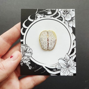 White Human Brain Enamel Pin: Small Anatomical Pin, 1 Inch Golden ...