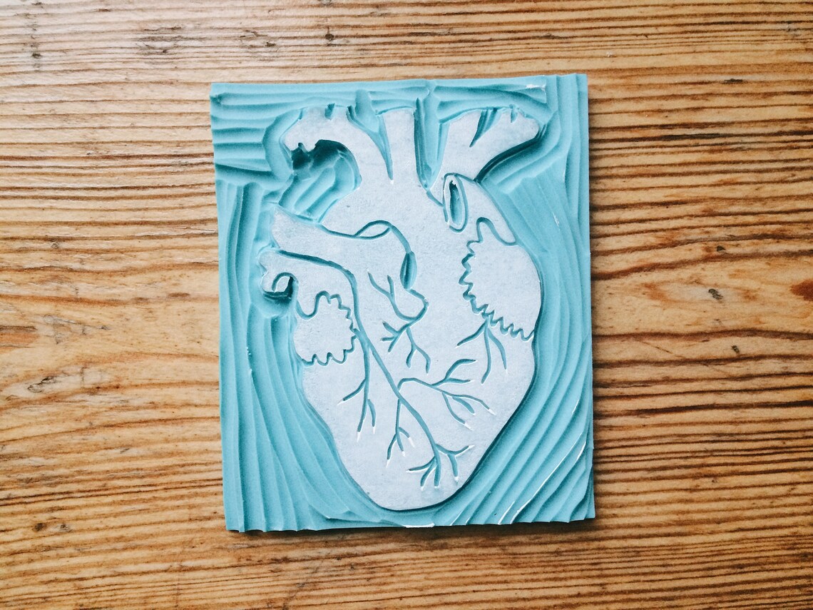 Human Heart Rubber Stamp: Hand Carved Anatomy Art | Etsy