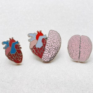 Anatomical Half Heart Brain Pin: Colorful Hard Enamel, Pin for Doctor ...
