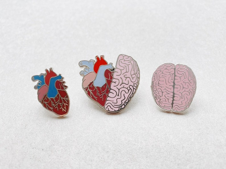 Anatomical Half Heart Brain Pin: Colorful Hard Enamel Pin for - Etsy