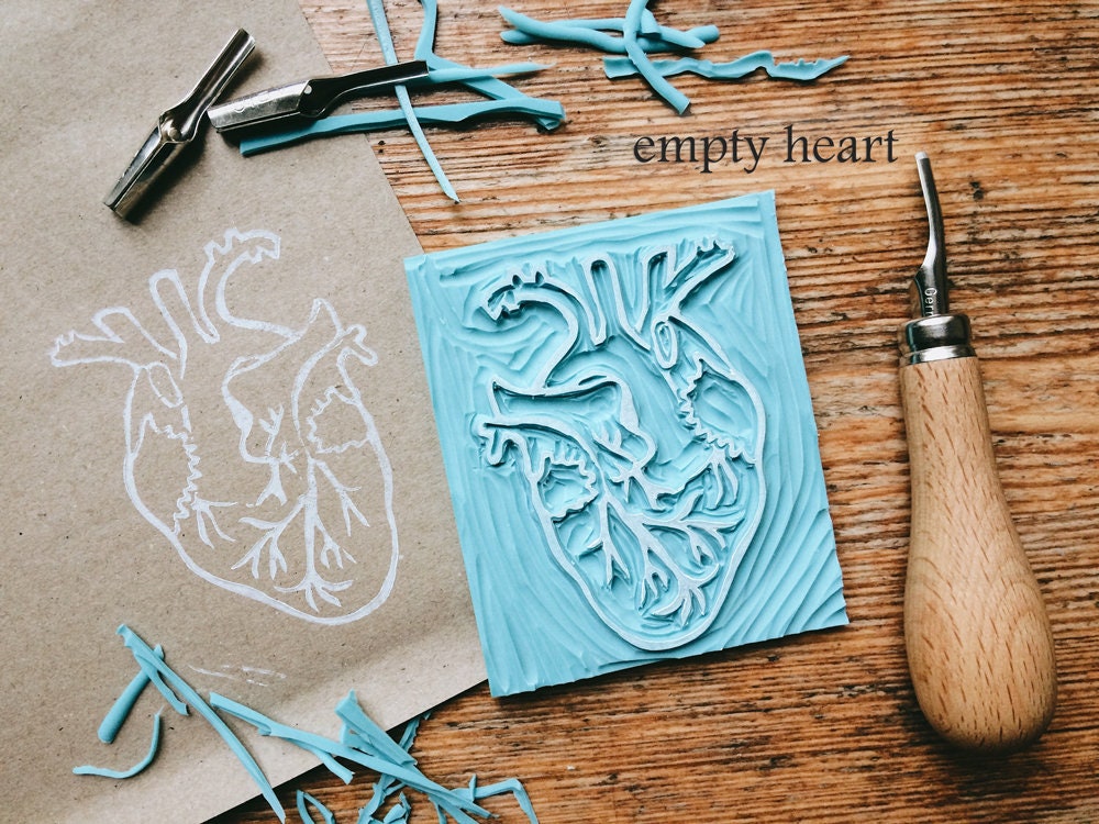 Human Heart Rubber Stamp: Hand Carved Anatomy Art - Etsy