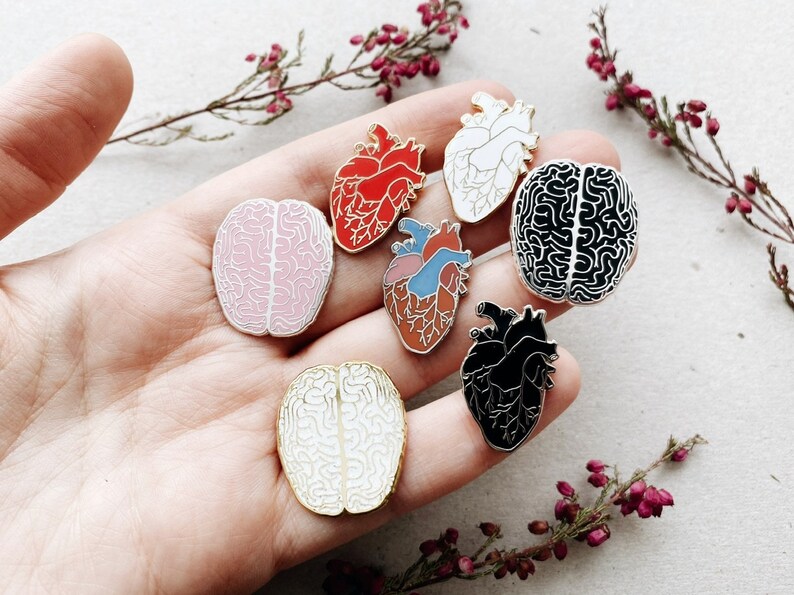 Any 2 Black Heart Brain Pin: Human Anatomy Medical Anatomy | Etsy