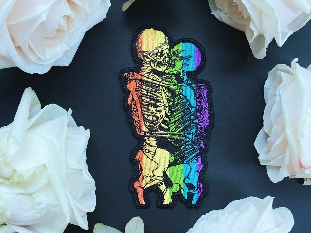 Rainbow Pride Skeleton Kiss Patch: Human Gay Love, Embroidery Iron-on ...