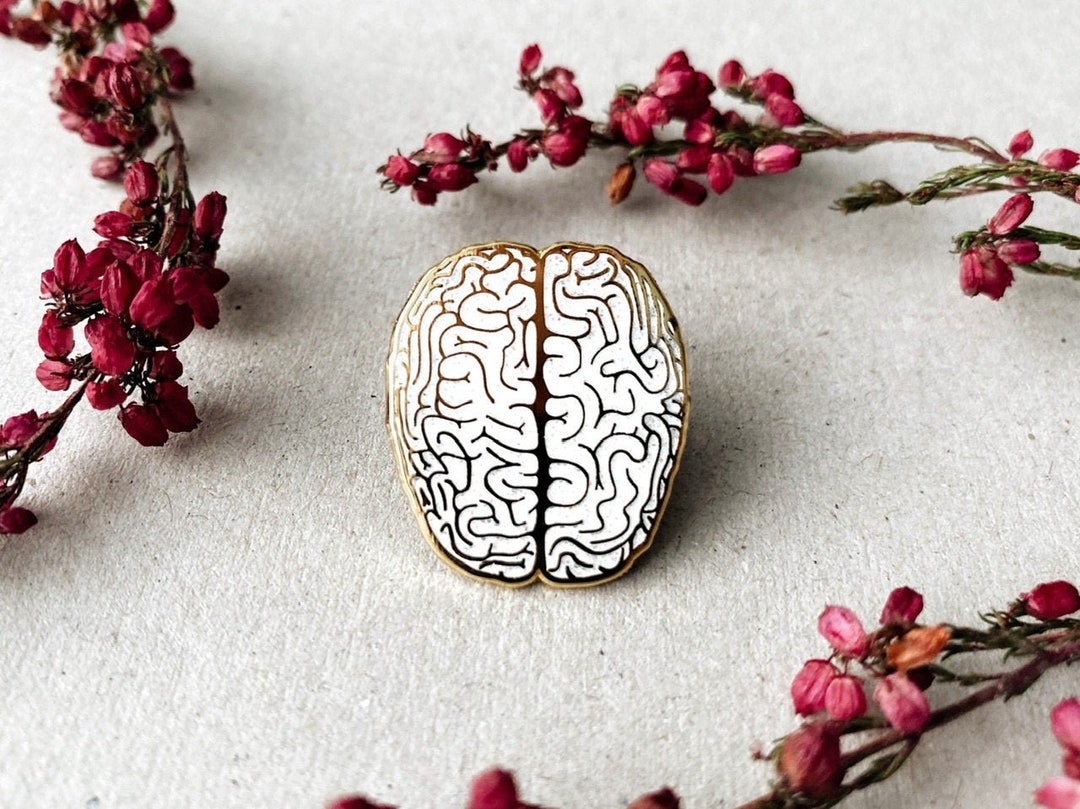 White Human Brain Enamel Pin: Small Anatomical Pin, 1 Inch Golden ...