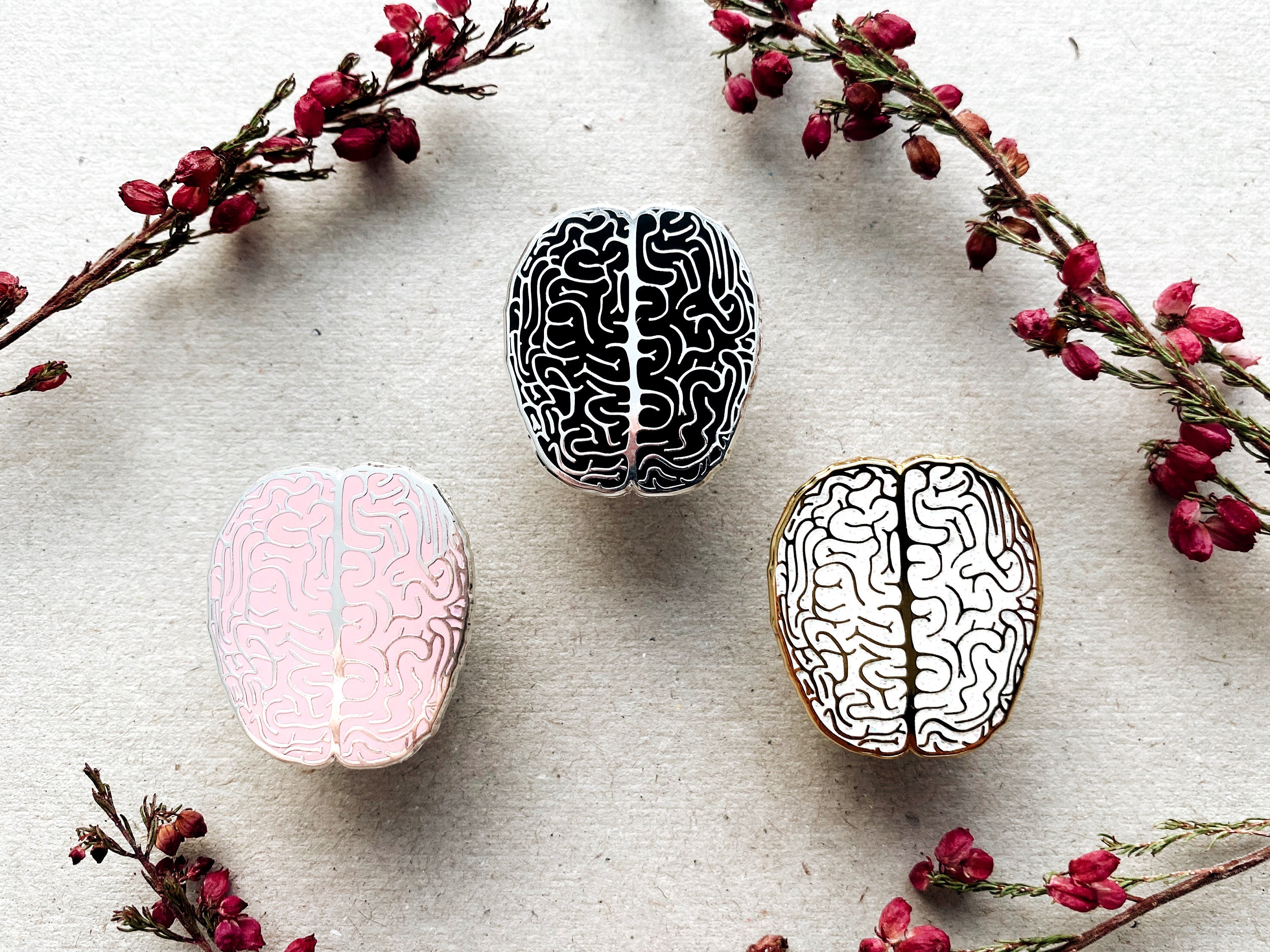 White Human Brain Enamel Pin: Small Anatomical Pin, 1 Inch Golden ...
