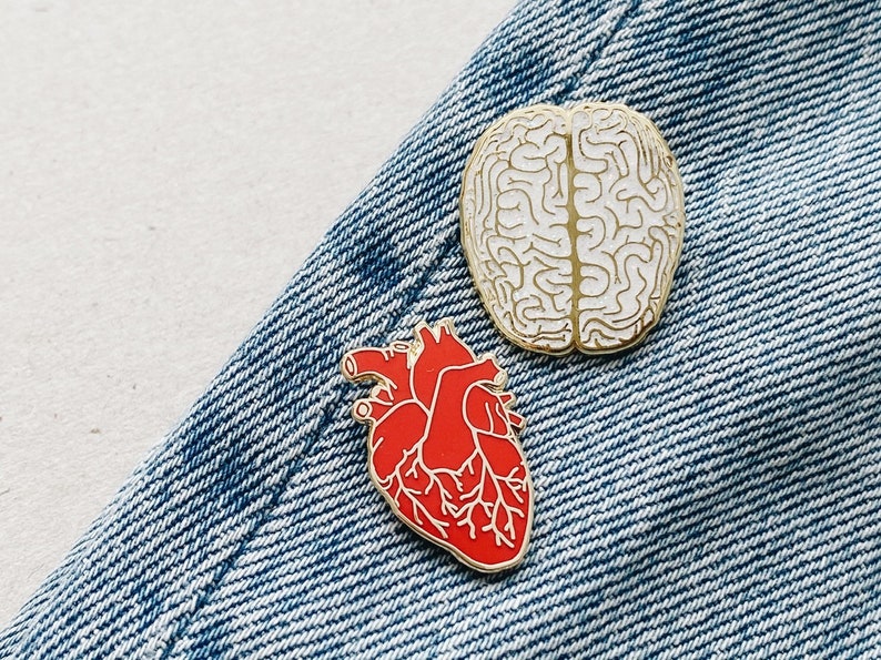 White Human Brain Enamel Pin: Small Anatomical Pin, 1 Inch Golden ...