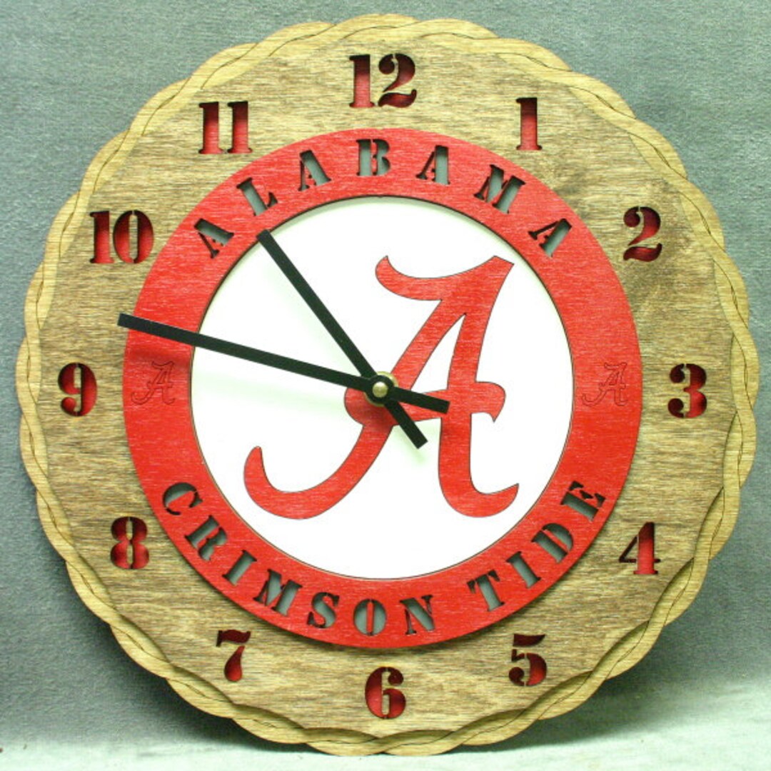 Custom Wood Alabama Crimson Tide Wall Clock (12") - Etsy