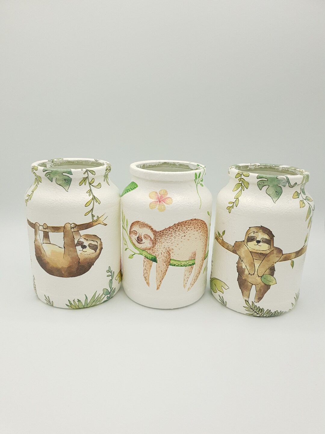 Sloths Decoupage Jar Glass Vases Utensil Pots Sloth Lover - Etsy UK