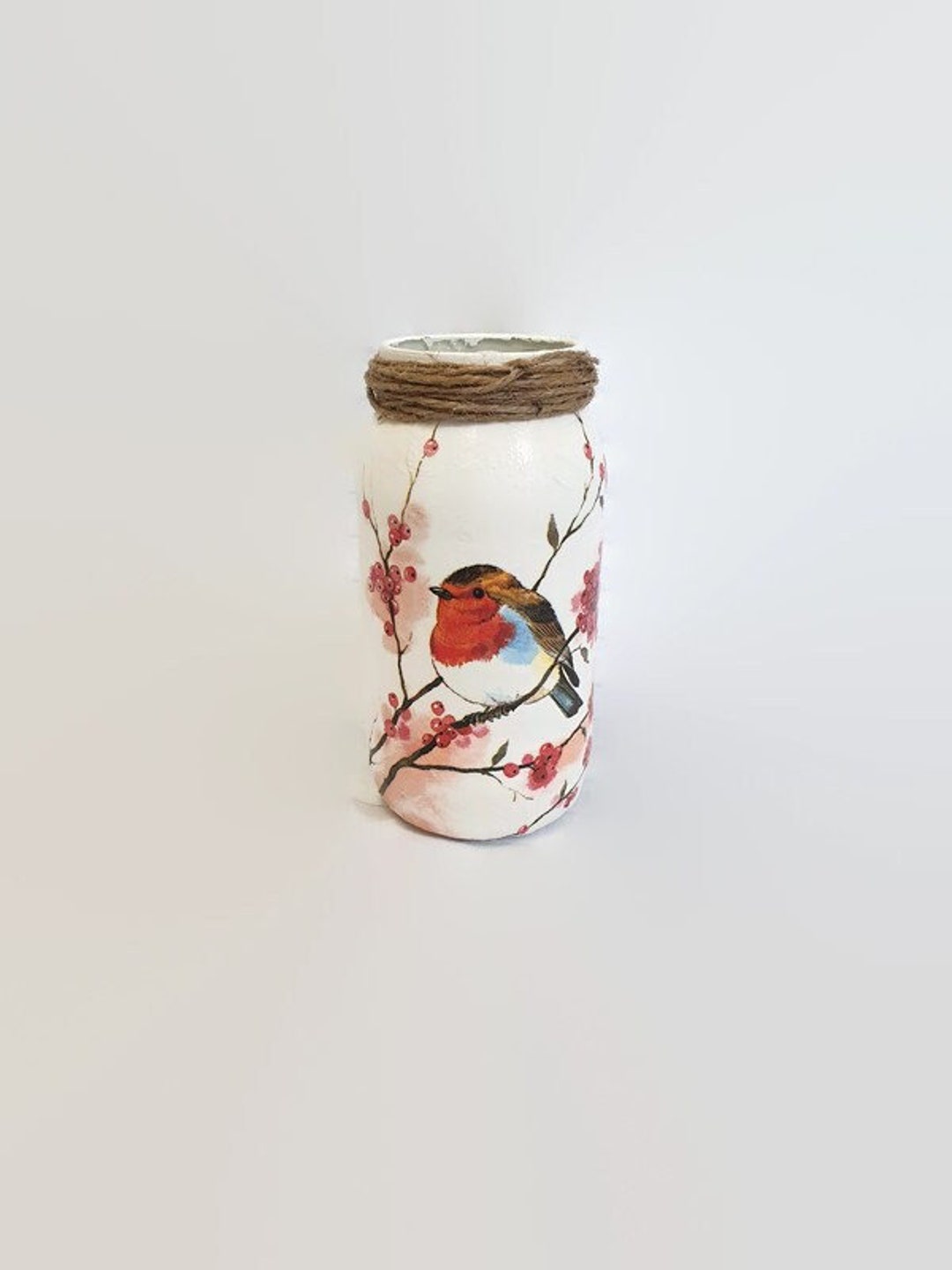 Robin Glass Jar Decoupage Bird Pot Robin Lover Gifts - Etsy UK