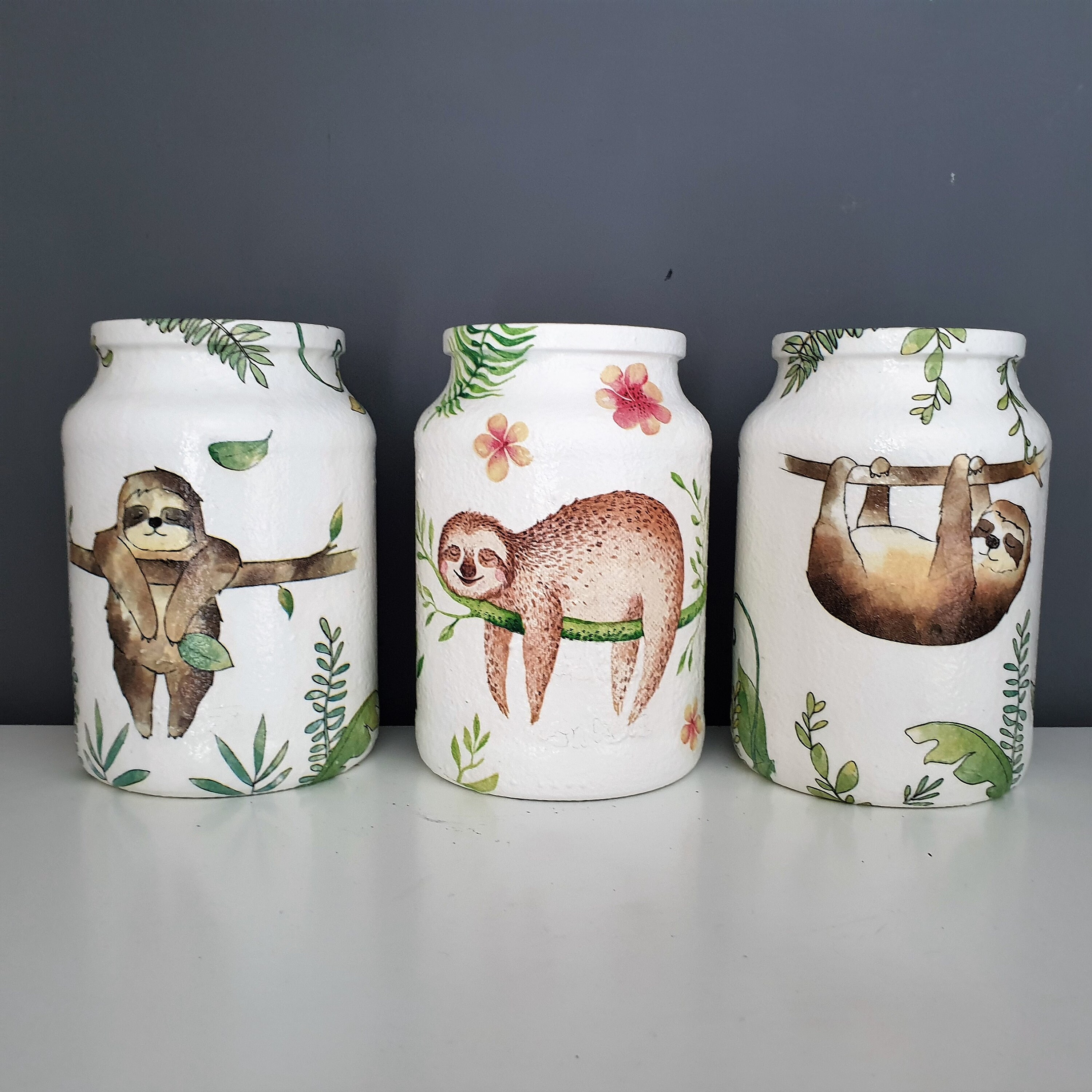 Sloths Decoupage Jar Glass Vases Utensil Pots Sloth Lover - Etsy UK