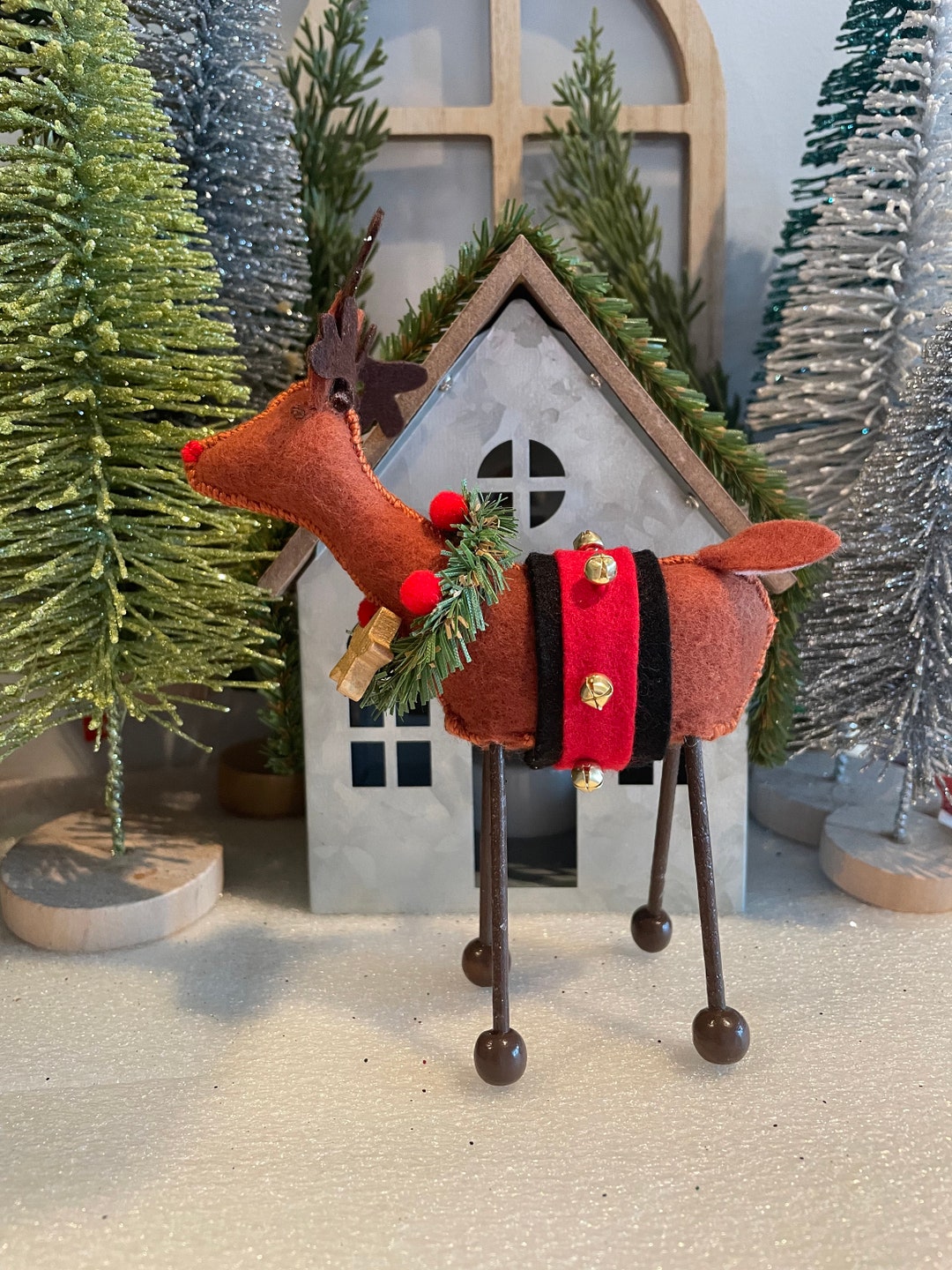 Santa’s Reindeer Figurine Decoration, Red Nosed Reindeer, Secret Santa ...