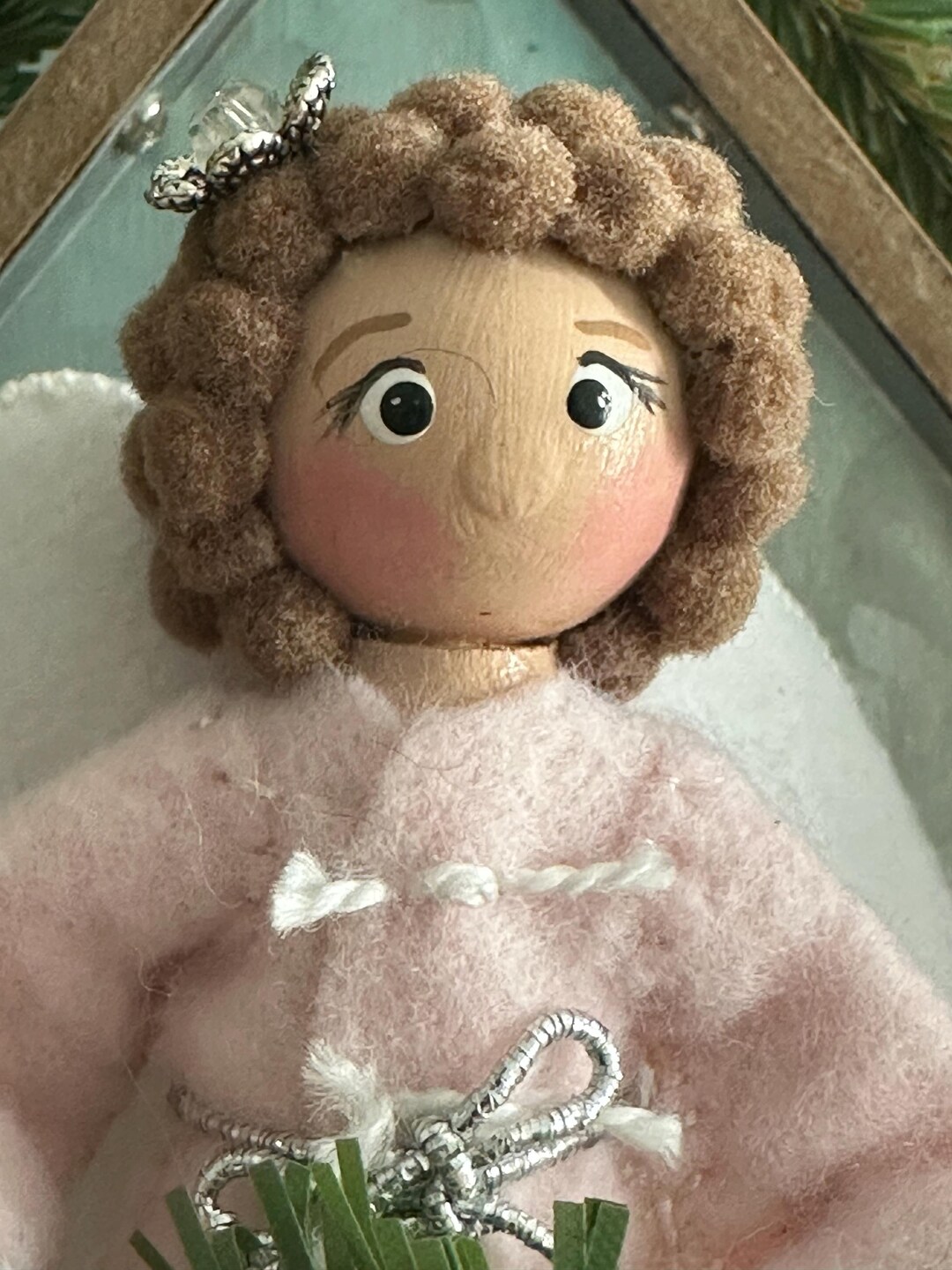 Handmade Wooden Angel Doll Figurine - Pink Lace Angel With Wreath ...