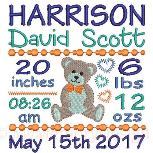 Birth Announcement Embroidery Design Birth Template Machine - Etsy