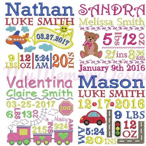 Baby Embroidery Design Birth Announcement Embroidery Machine - Etsy